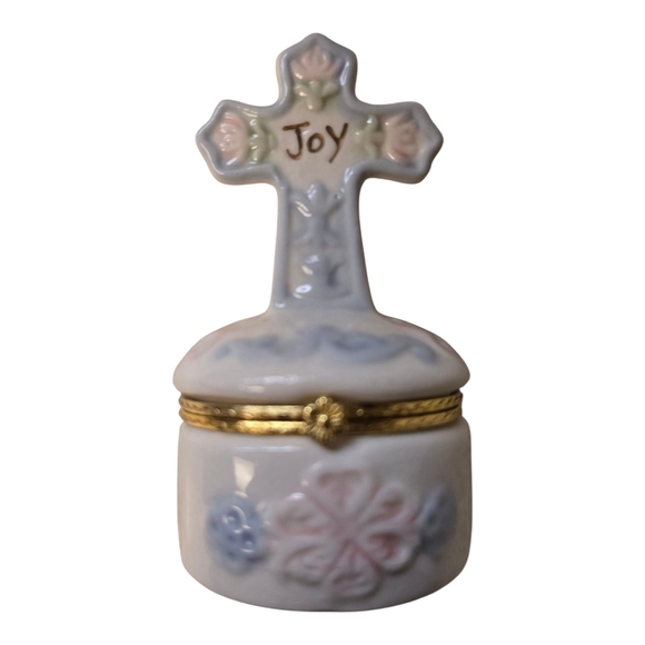 Jewelry | Porcelain Cross Trinket Box Vintage Trinket Box Mini Ring ...